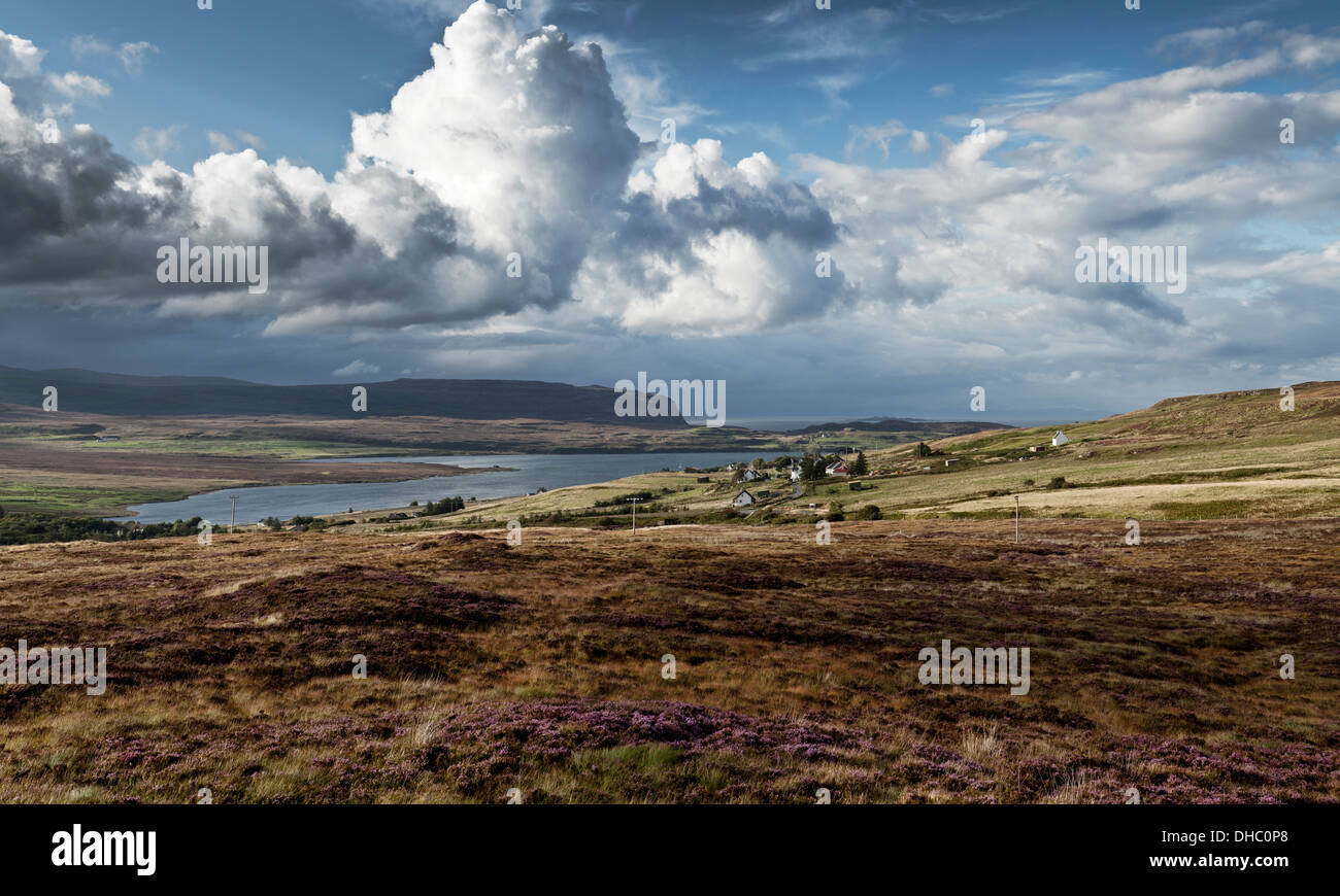 Epic view on the Isle of Skye overlooking the village of Edinbane as a ...