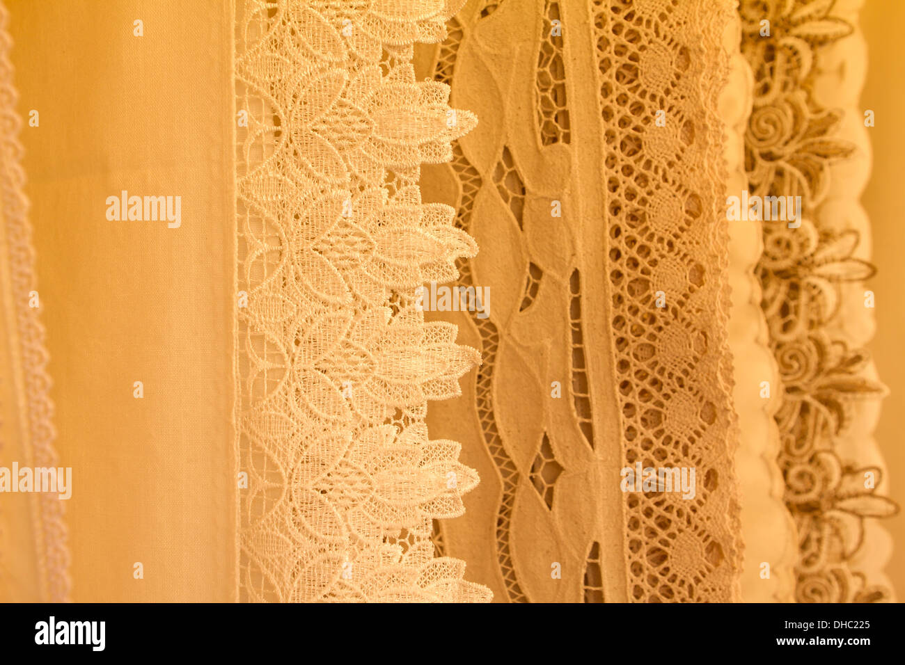 Fabrics with lace, traditional craft from Malta Stock Photo - Alamy