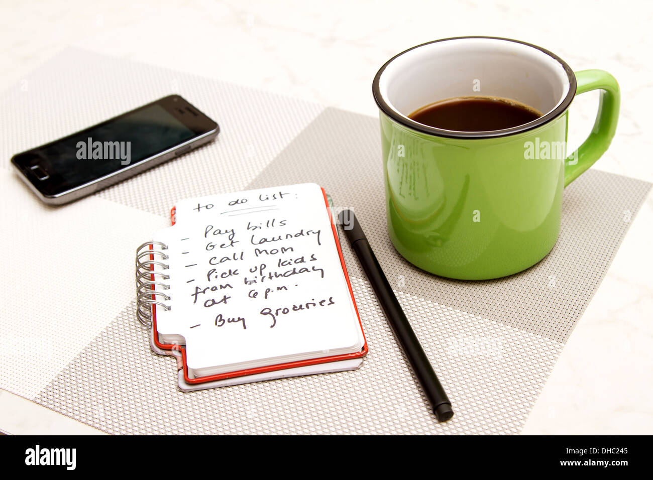 To do list meanwhile having a coffee Stock Photo - Alamy