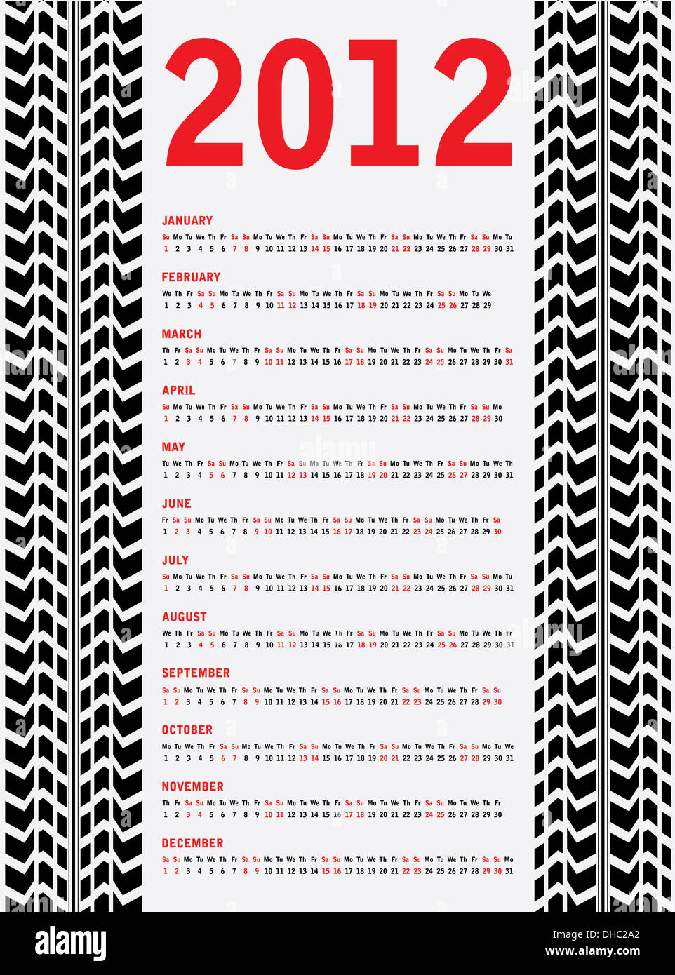 2012 calendar with special black tire design Stock Photo - Alamy