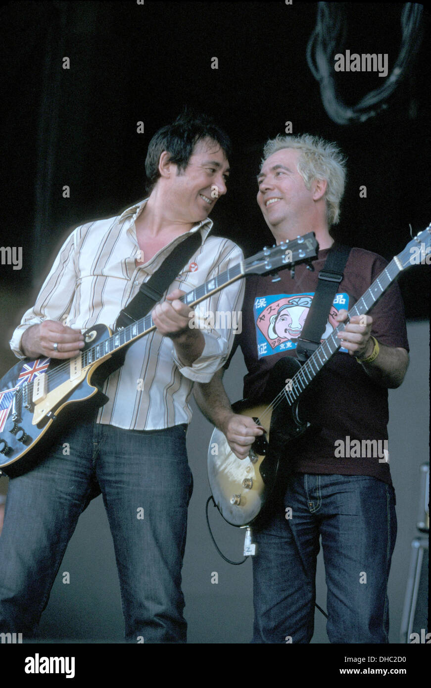 THE BUZZCOCKS UK rock group in Los Angeles in 2002 with Steve Diggle at ...