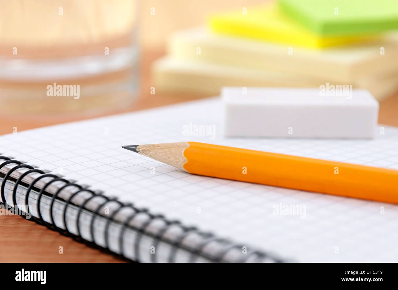 Writing equipment on desk Stock Photo - Alamy