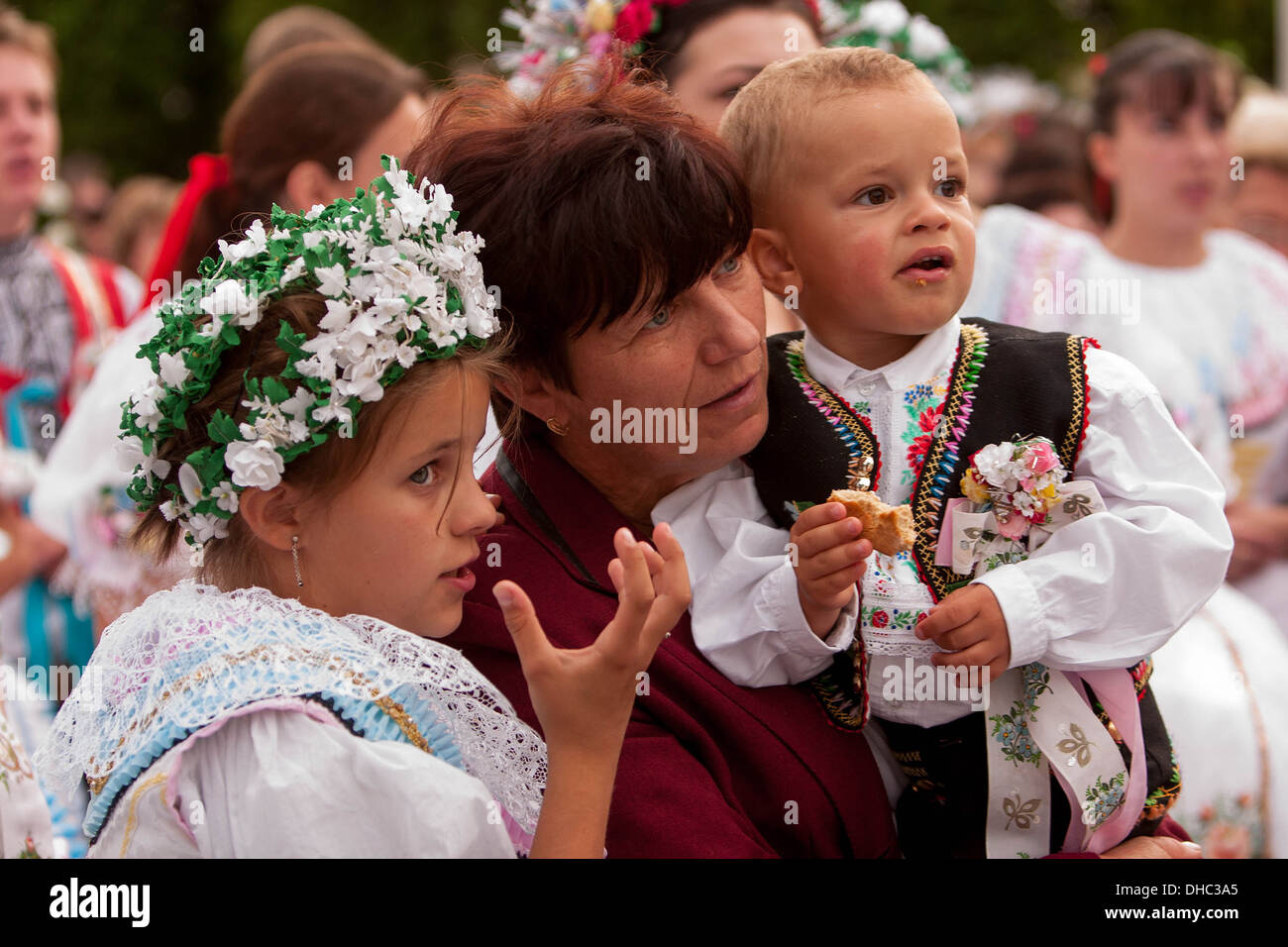 People Children in folk costumes on a pilgrimage to Zarosice, South ...