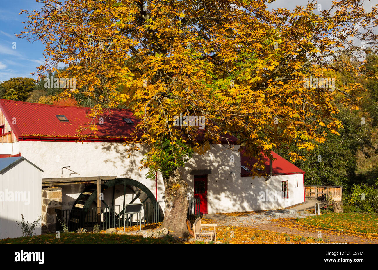 OLD RENOVATED WOOL MILL AND WATER WHEEL AT KNOCKANDO SPEYSIDE UNDER AN ...