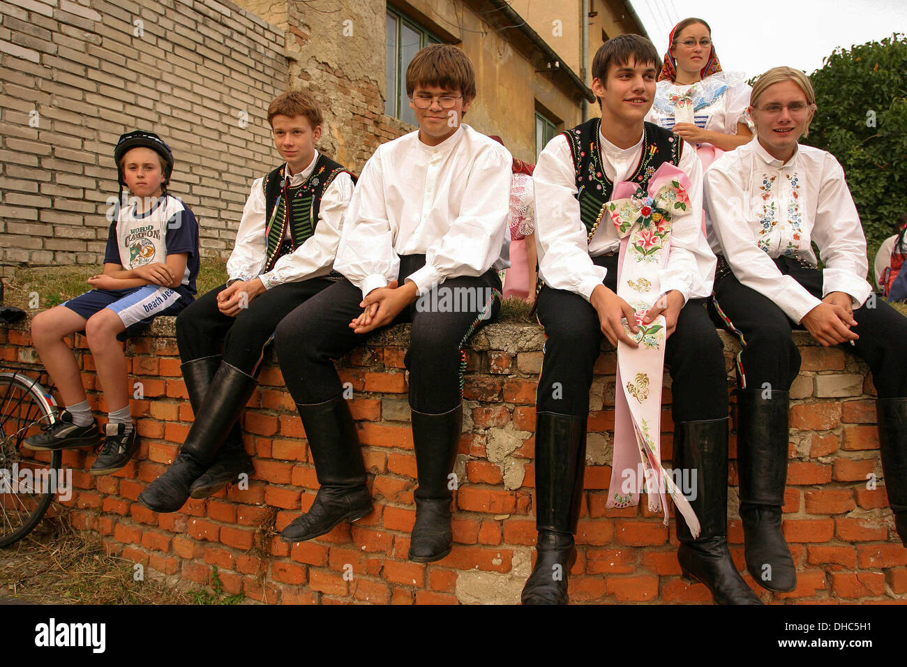 People in folk costumes on a pilgrimage to Zarosice, South Moravia ...