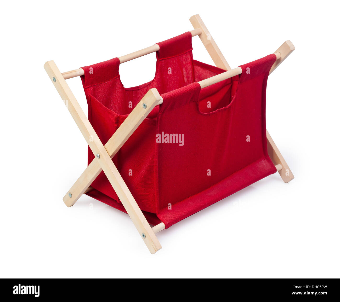 Red stylish wooden with material box for magazines Stock Photo - Alamy