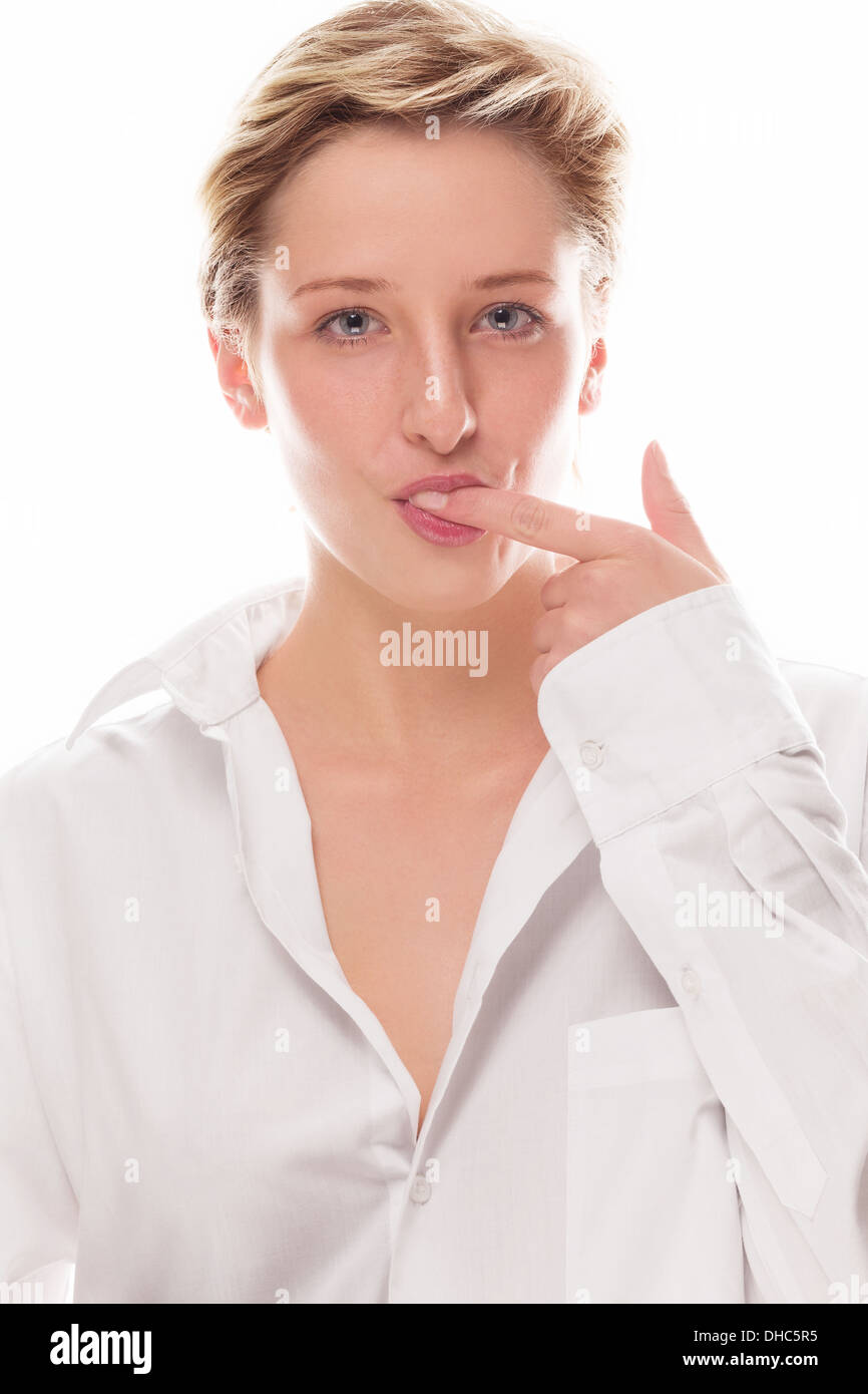 Female sucking finger hi-res stock photography and images - Alamy