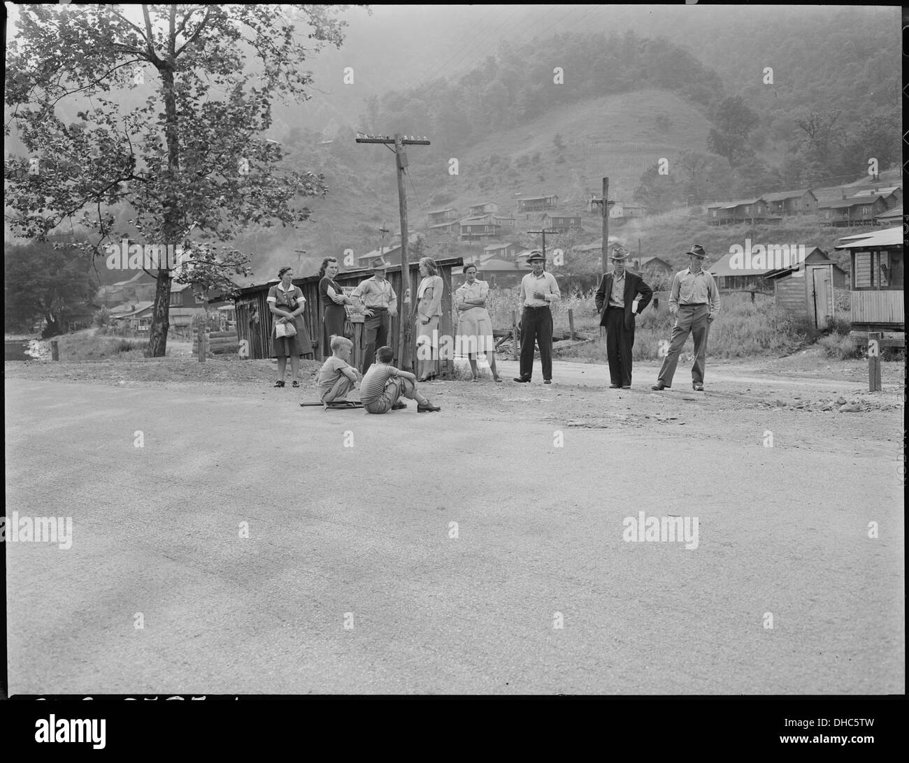 Bus stop activity Black and White Stock Photos & Images - Alamy
