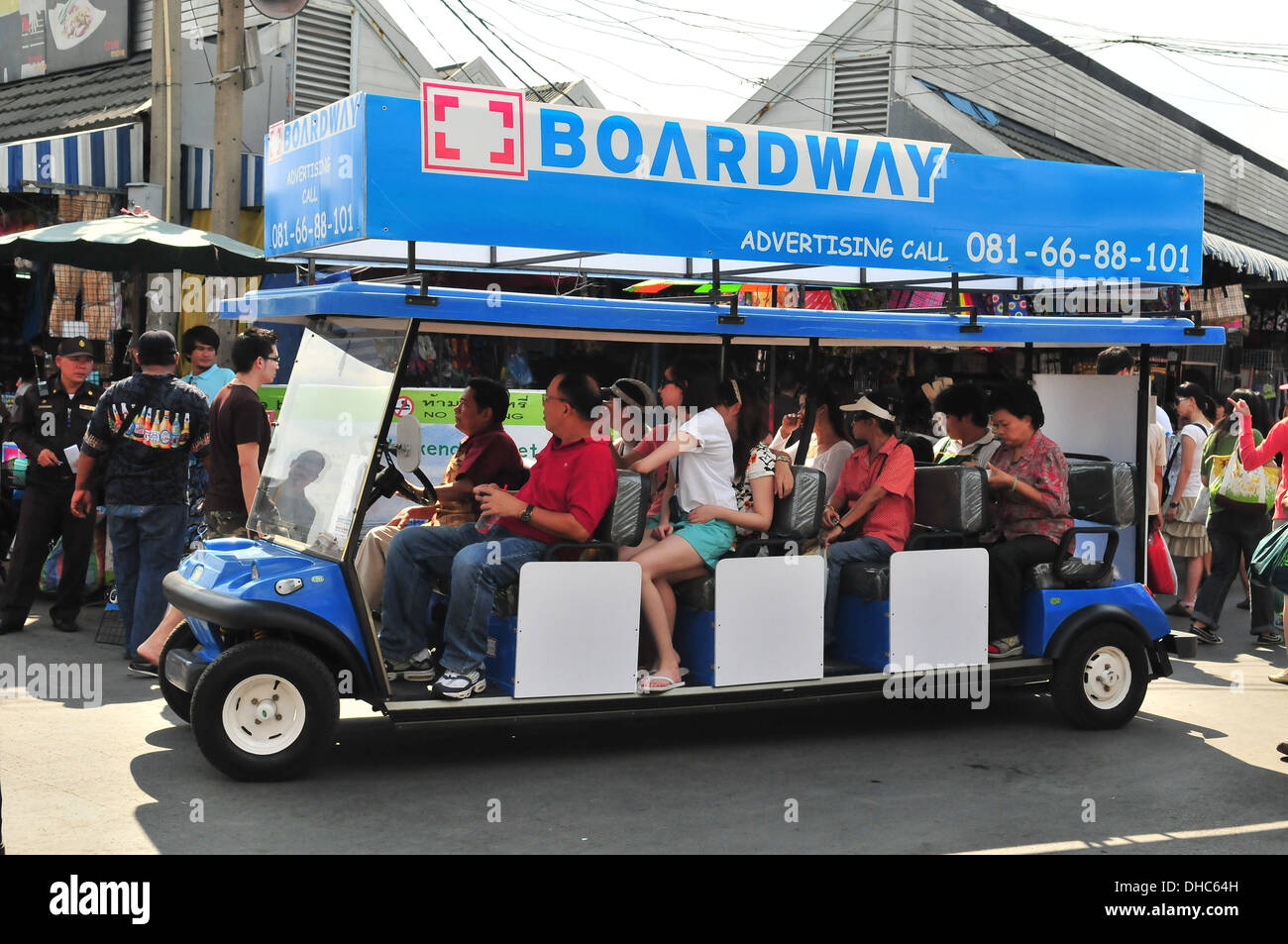 Tram ride at Bangkok Chatuchak Weekend Market, Thailand Stock Photo - Alamy