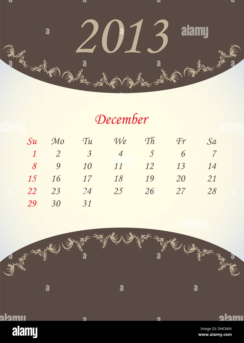 vintage calendar for 2013 - december Stock Photo - Alamy
