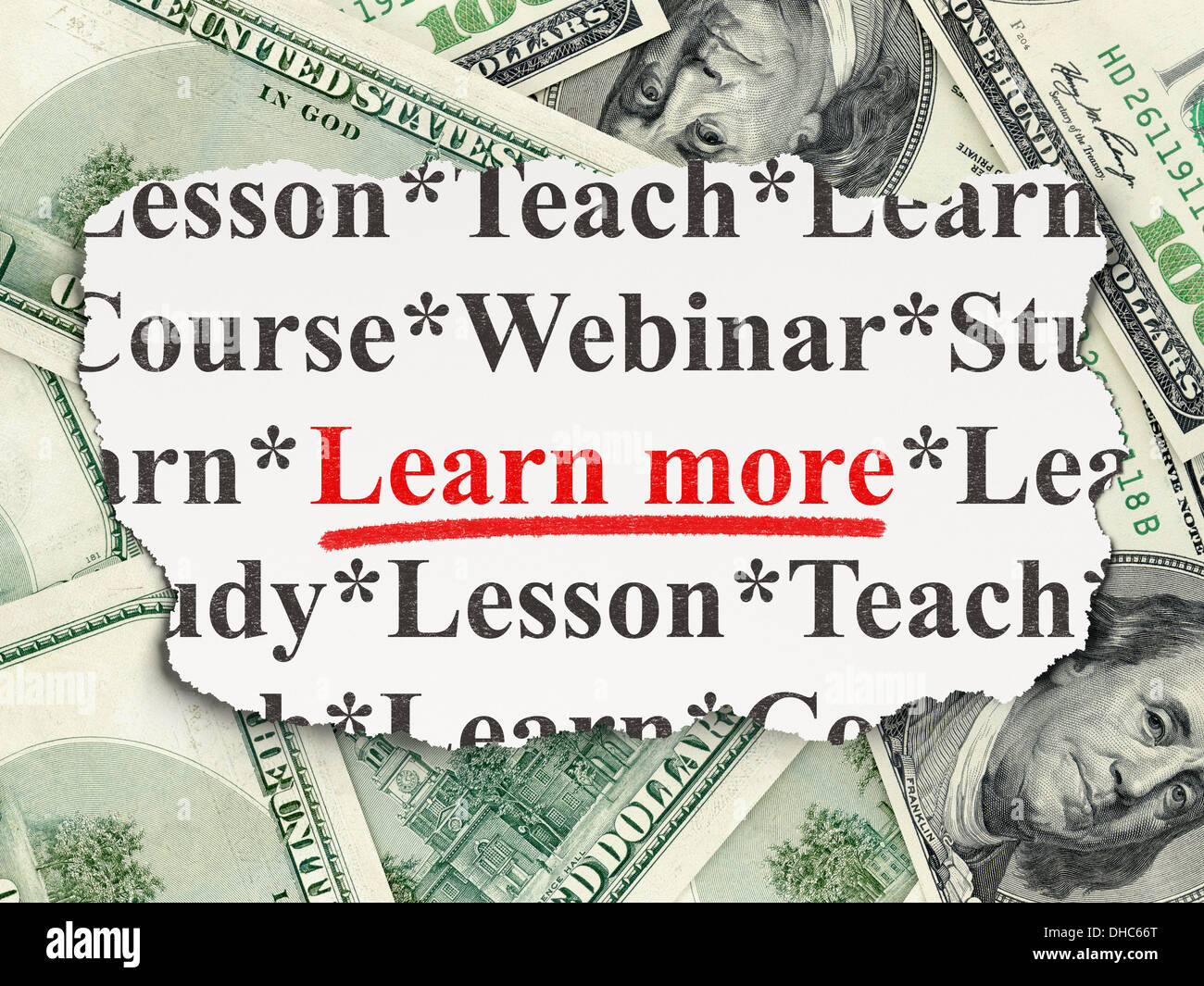 Education concept: Learn More on Money background Stock Photo - Alamy