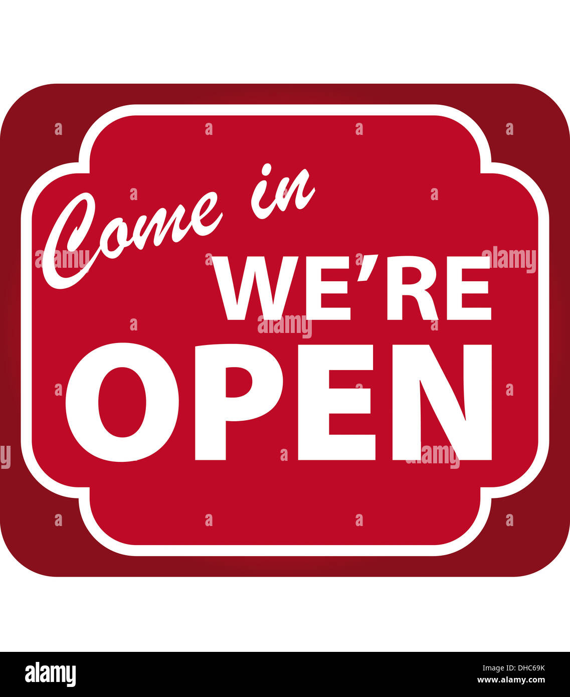 Vector illustration of Come In We're Open Sign Stock Photo - Alamy