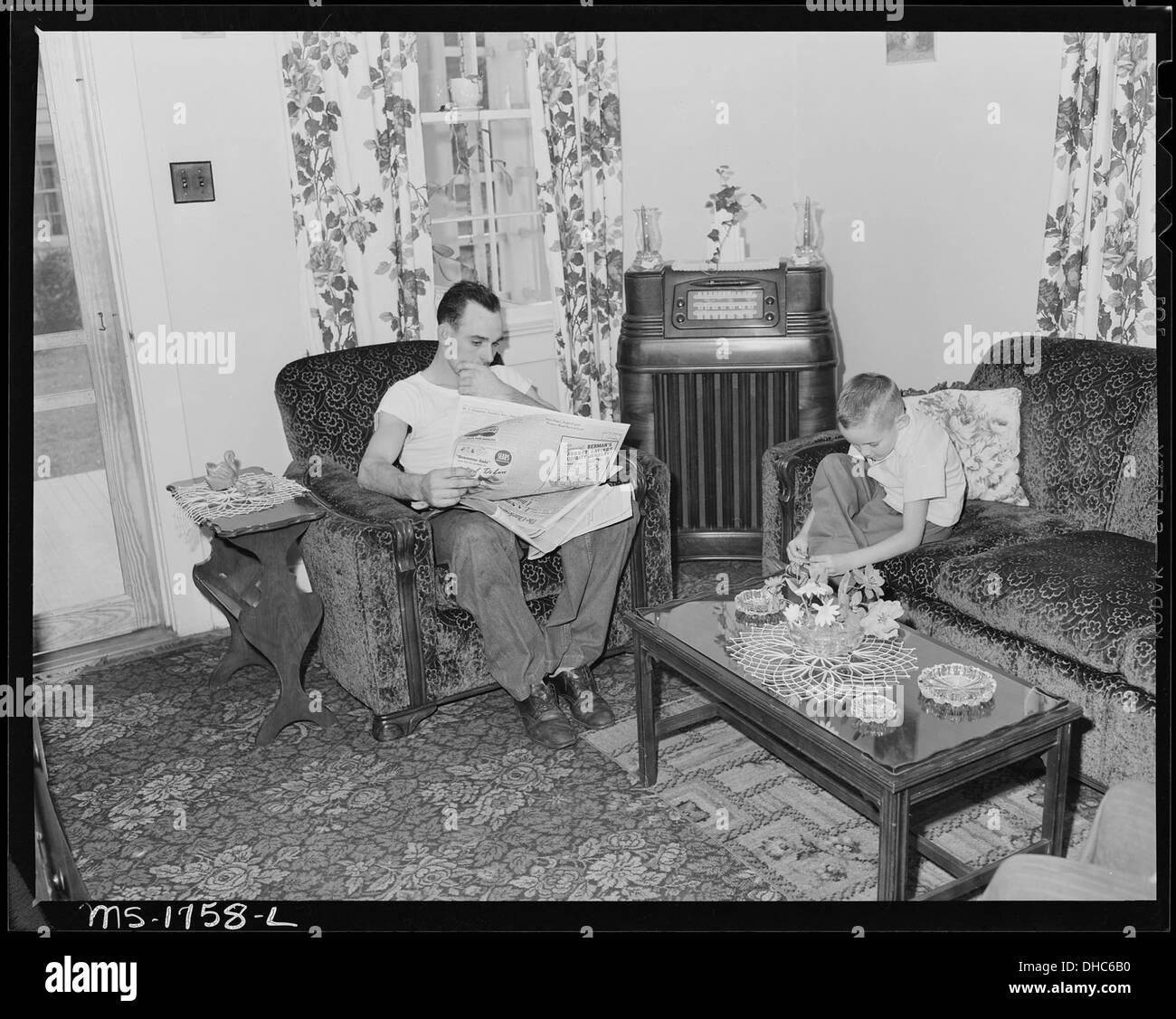 Blue family room Black and White Stock Photos & Images - Alamy