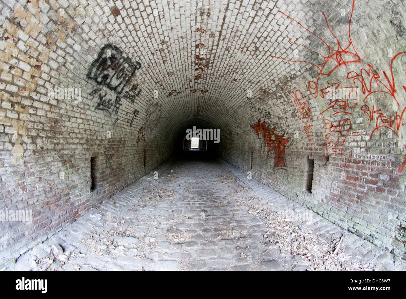 Tunnel in an abandoned fort Stock Photo - Alamy