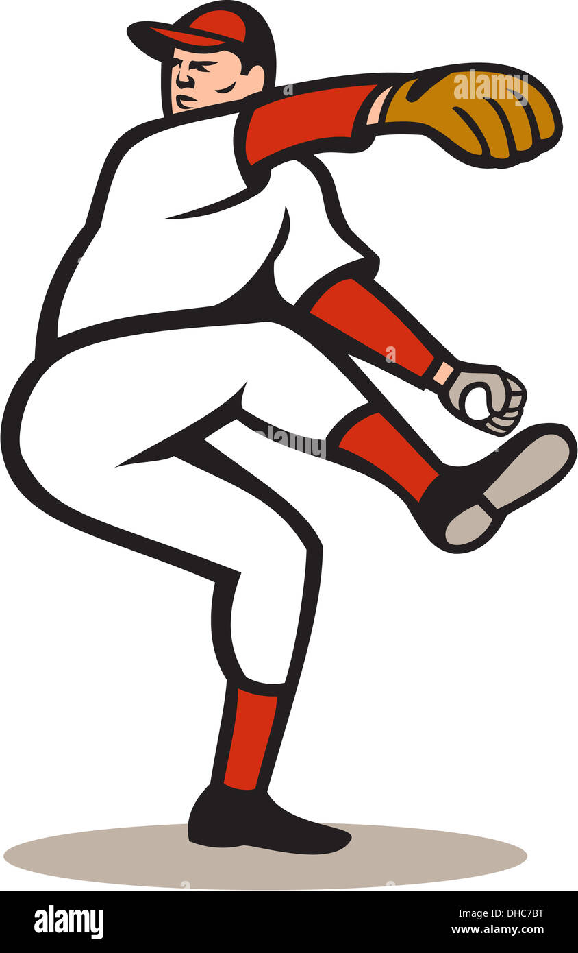 Illustration of a american baseball player pitcher outfielder throwing ...