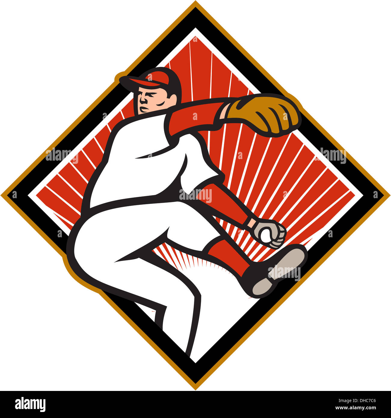 Illustration of a american baseball player pitcher outfielder throwing ...