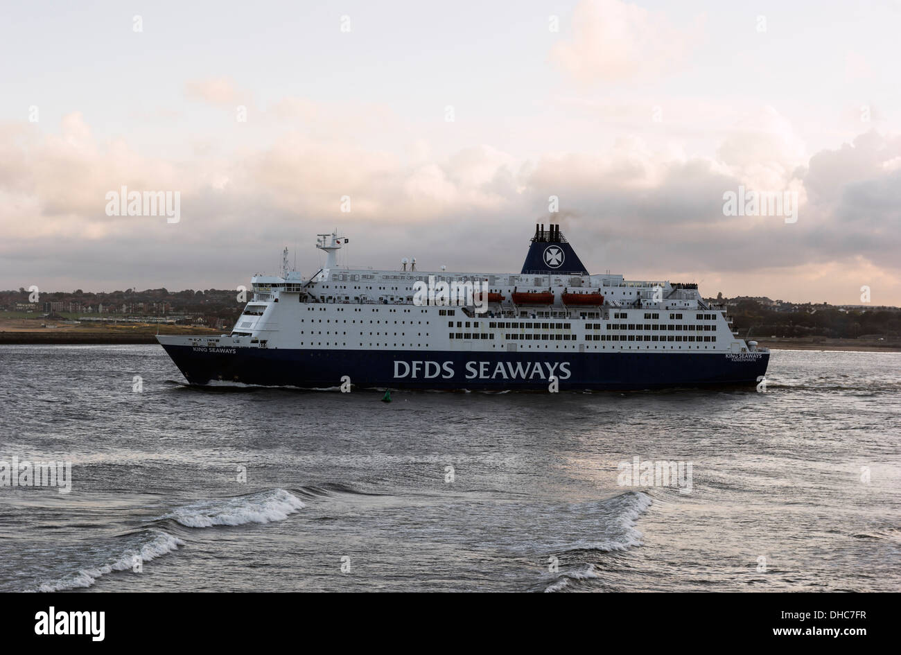 A DFDS Seaways passenger ferry leaves the River Tyne at Tynemouth ...