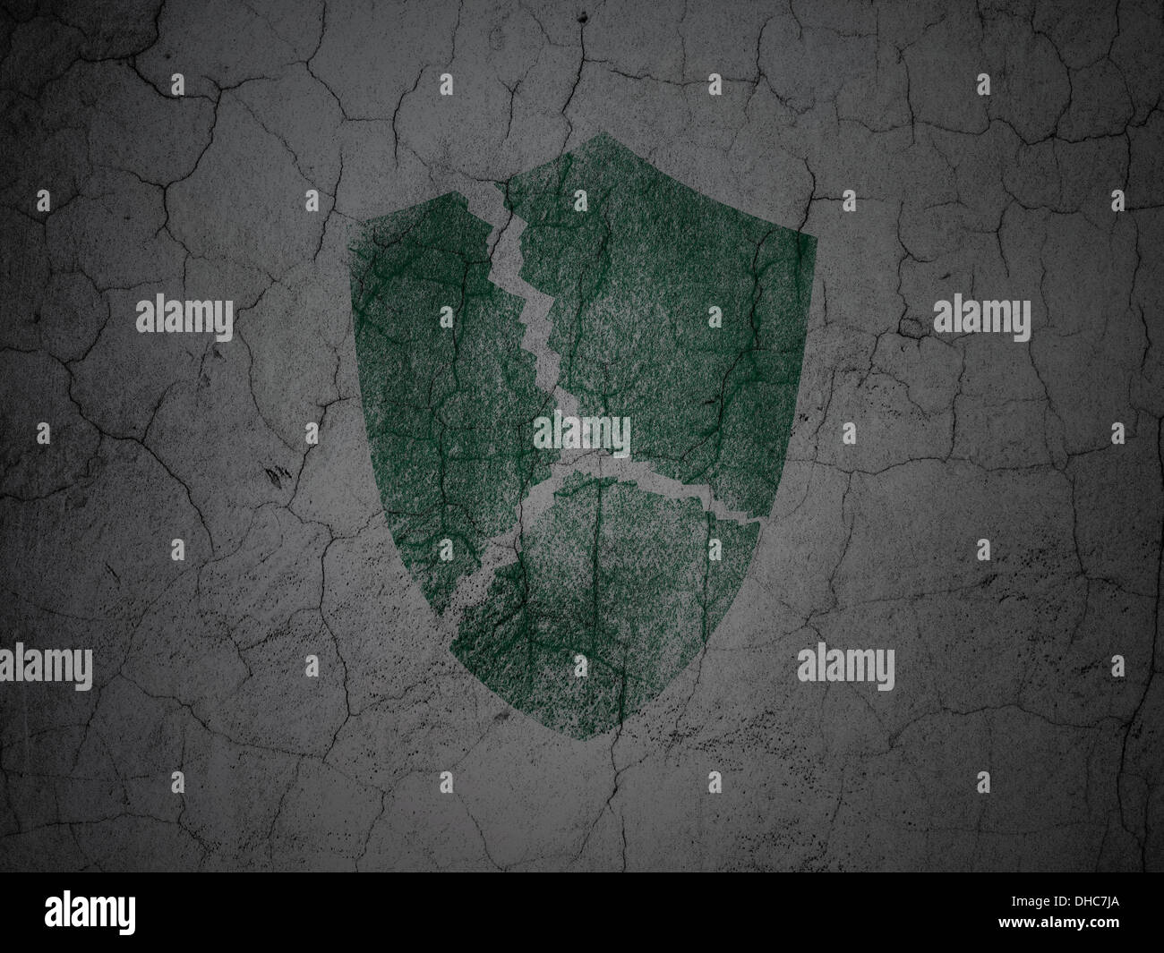Security concept: Broken Shield on grunge wall background Stock Photo ...