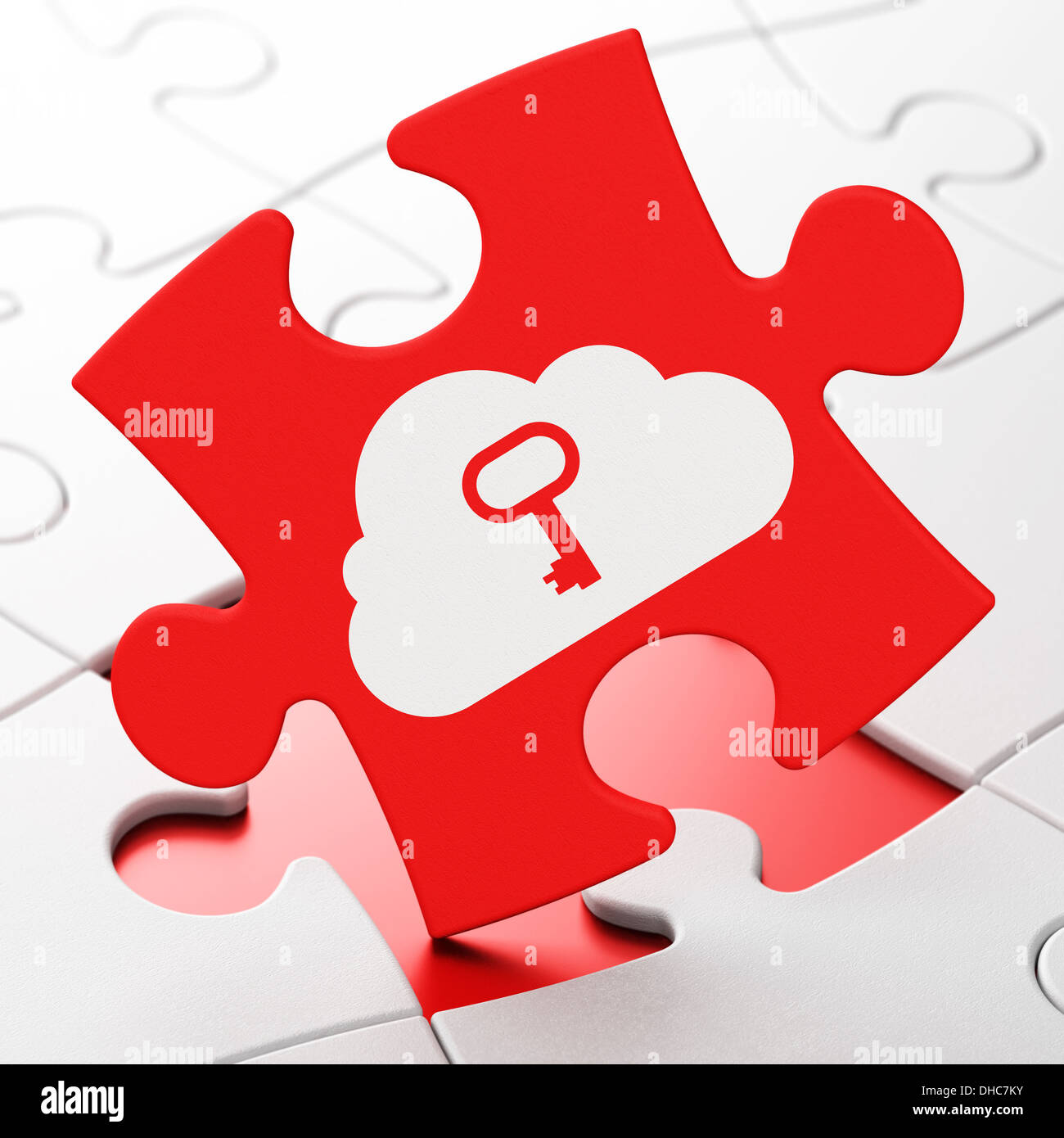 Cloud technology concept: Cloud With Key on puzzle background Stock ...