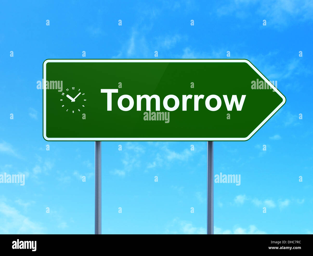 Timeline concept: Tomorrow and Clock on road sign background Stock ...