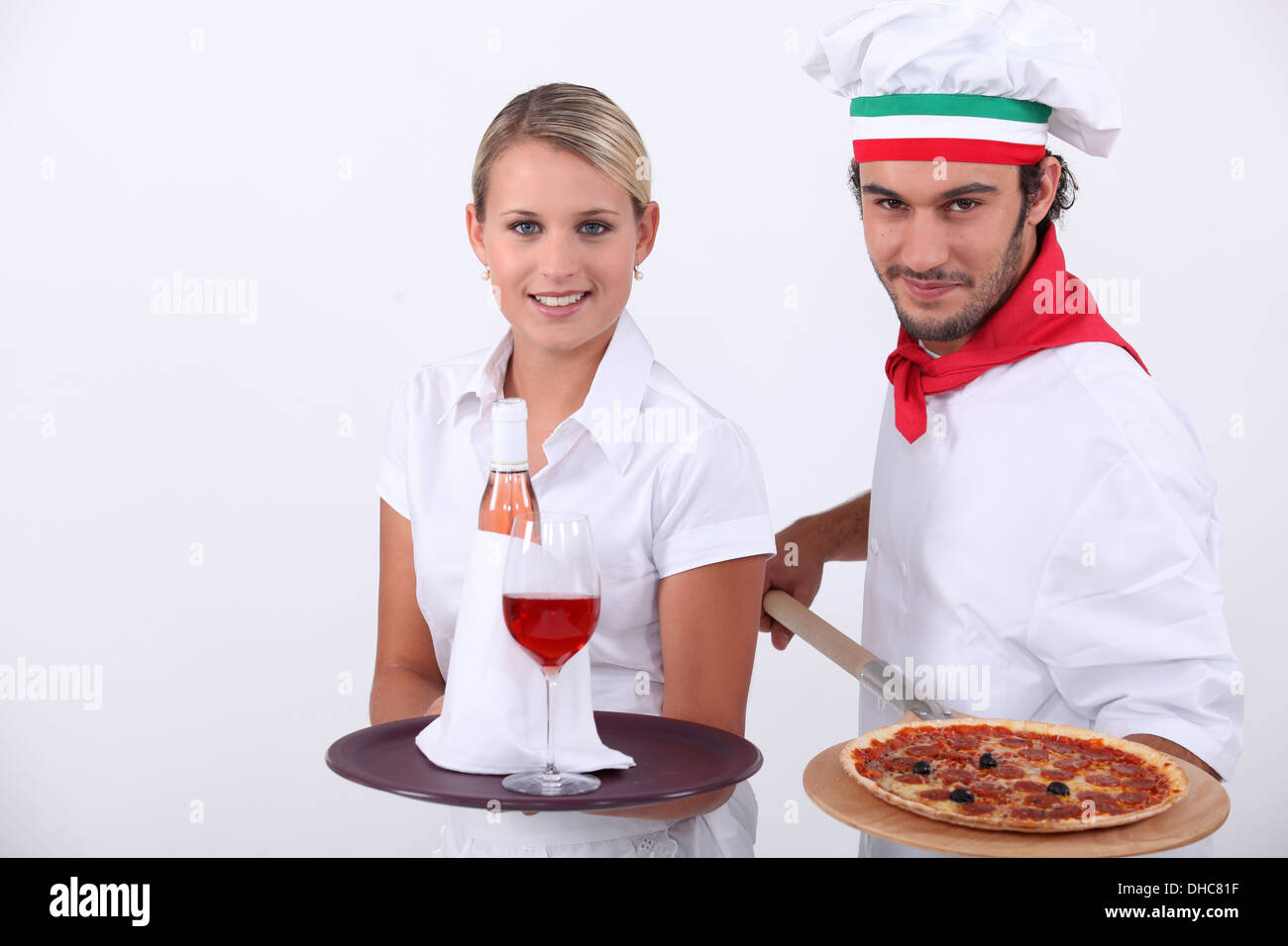 Pizza chef and waitress Stock Photo - Alamy