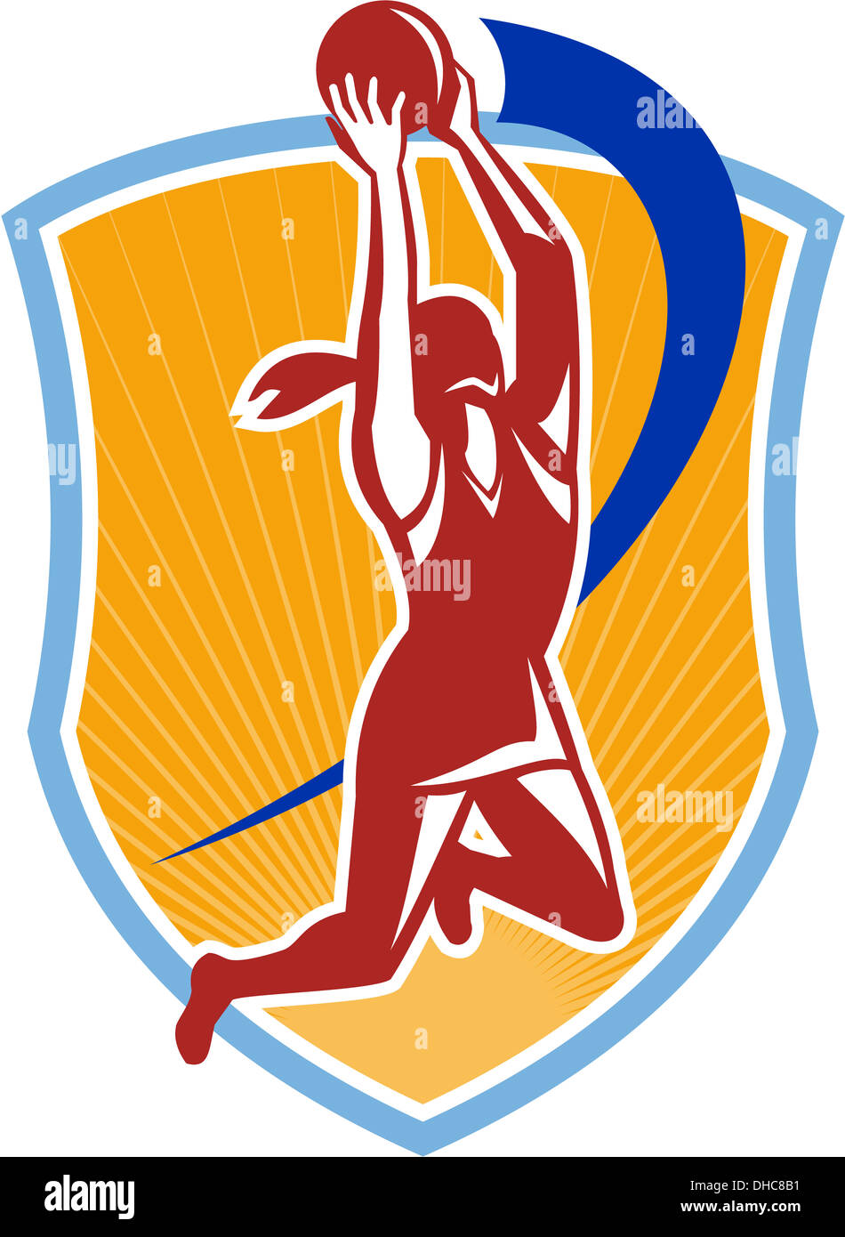 Illustration of a netball player catching rebounding ball set inside ...