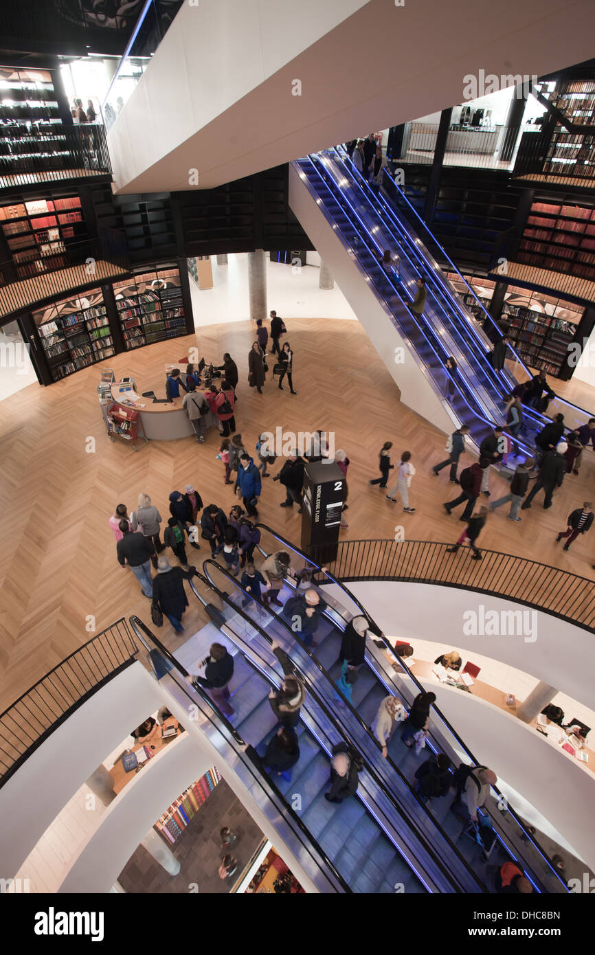Interior view of the Library of Birmingham, UK recently opened in 2013 ...