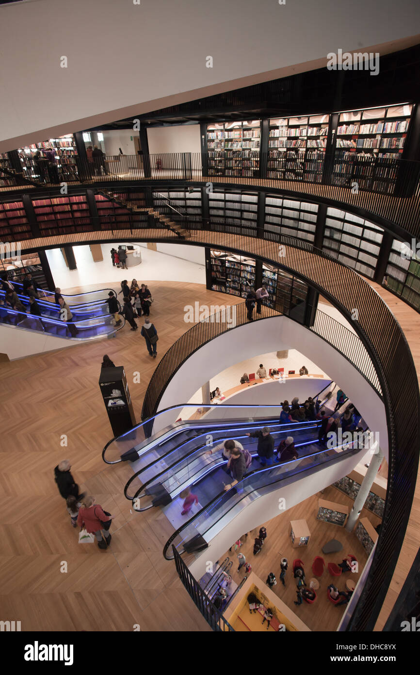 Interior view of the Library of Birmingham, UK recently opened in 2013 ...
