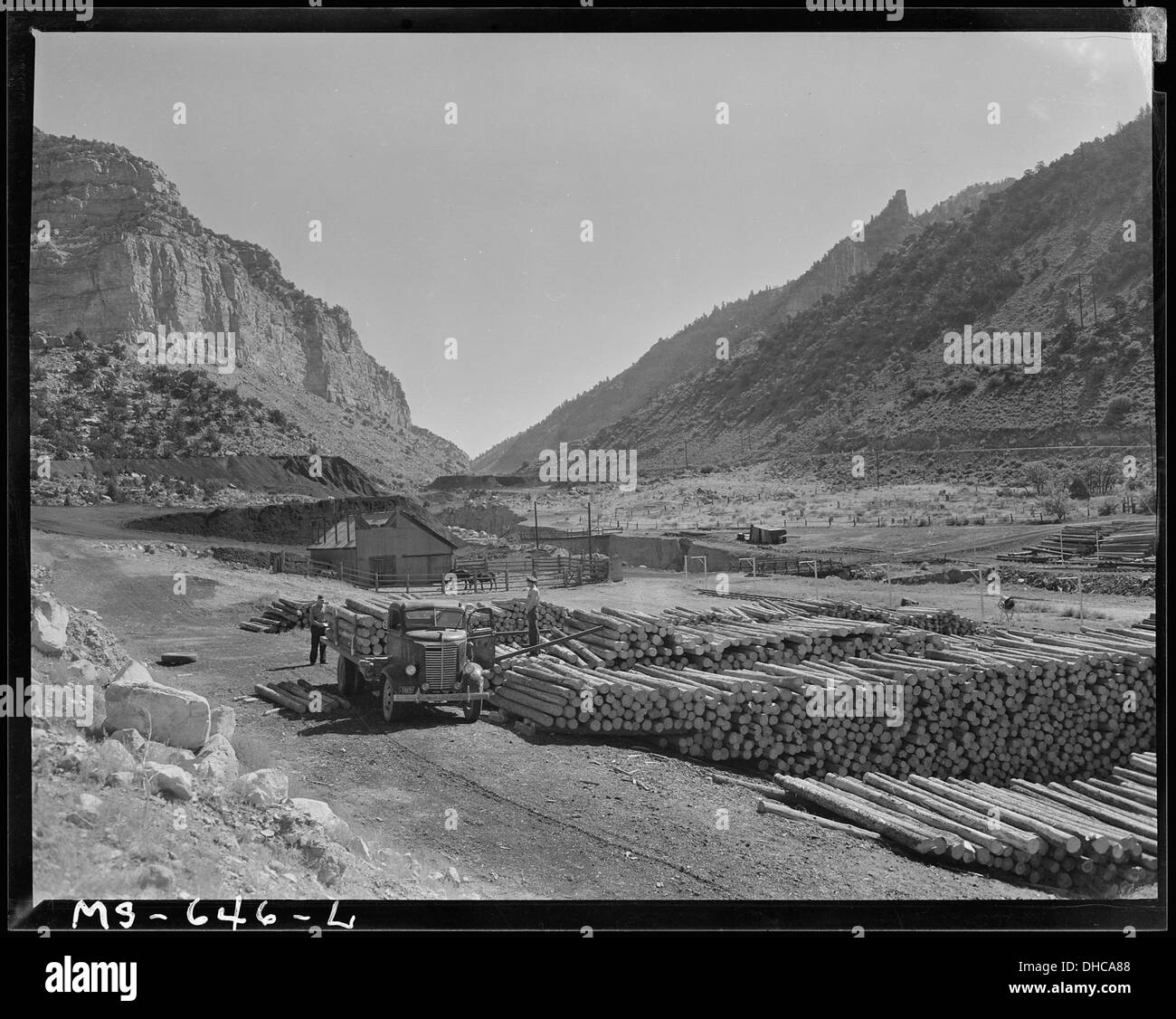 The image shows props used for timbering at the Castle Gate Mine, owned ...