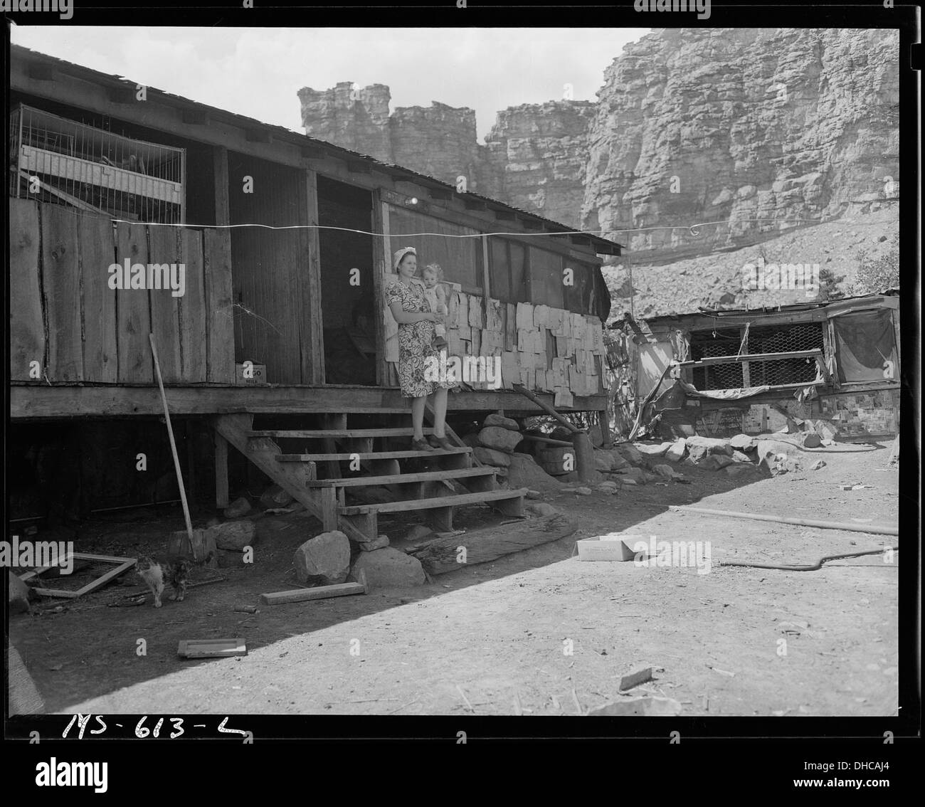 The rear porch of a miner's family home, located in a company housing ...
