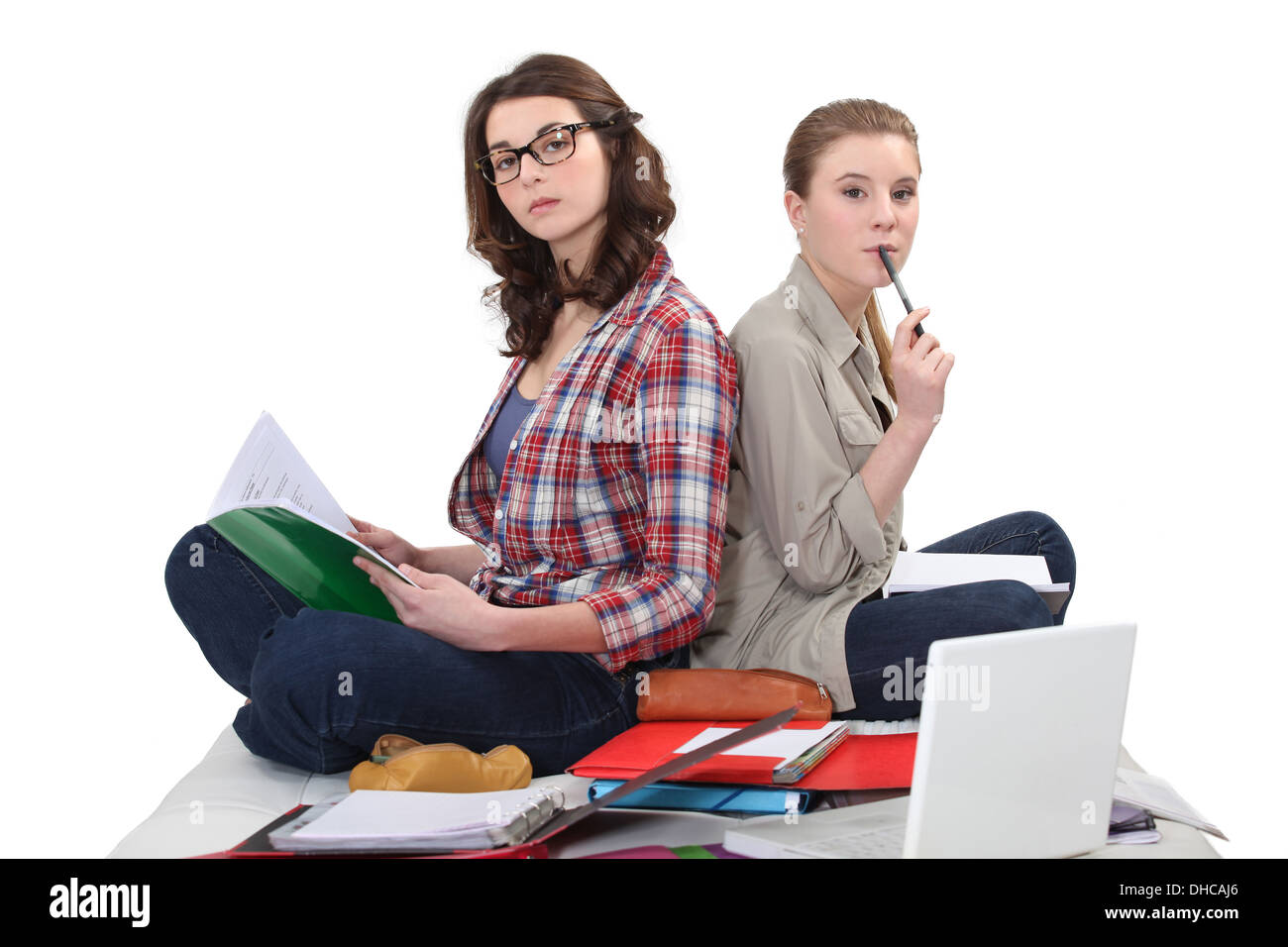 Girls revising together Stock Photo - Alamy