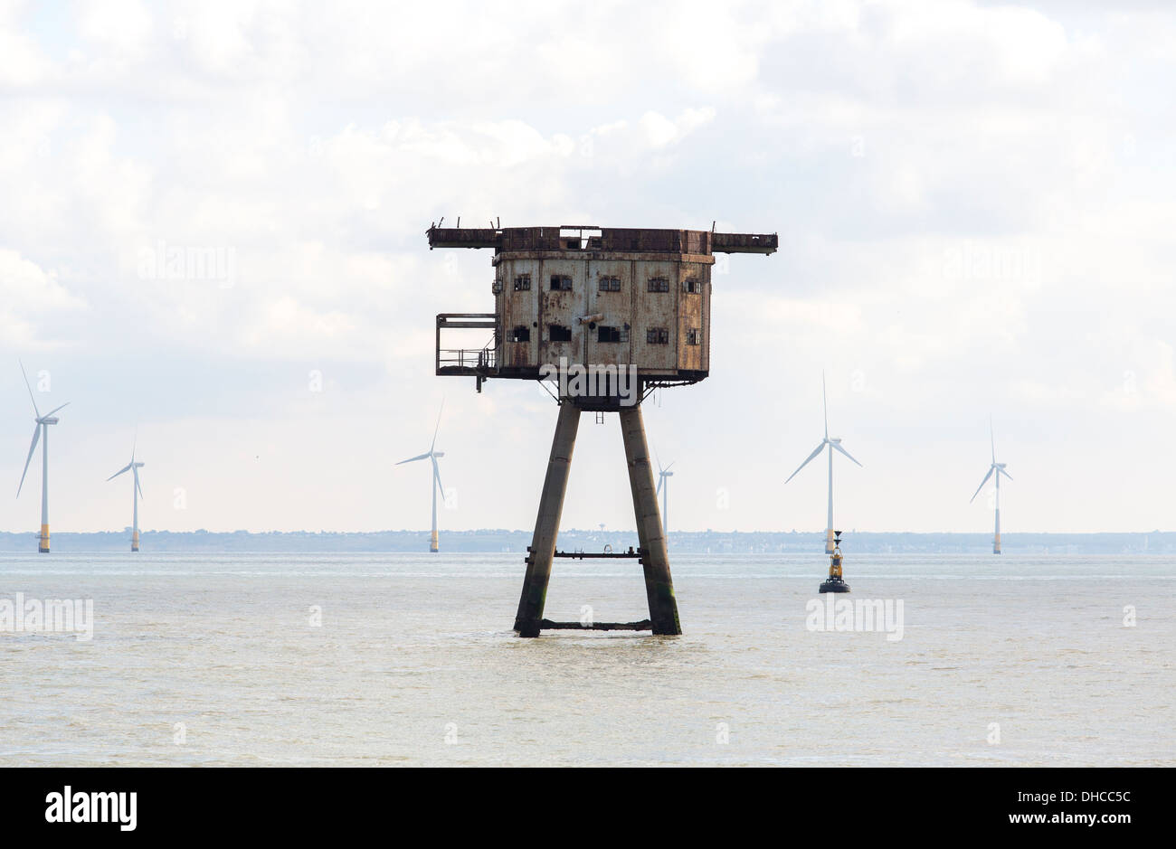 12/10/2013 Sea forts at Shivering Sands and wind farm, Thames Estuary ...
