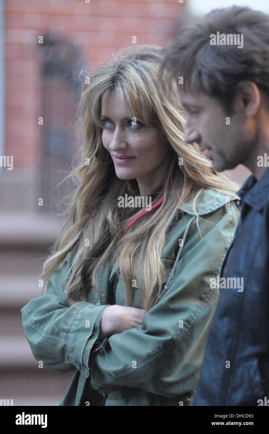 Natascha McElhorne and David Duchovny film a flashback scene for ...