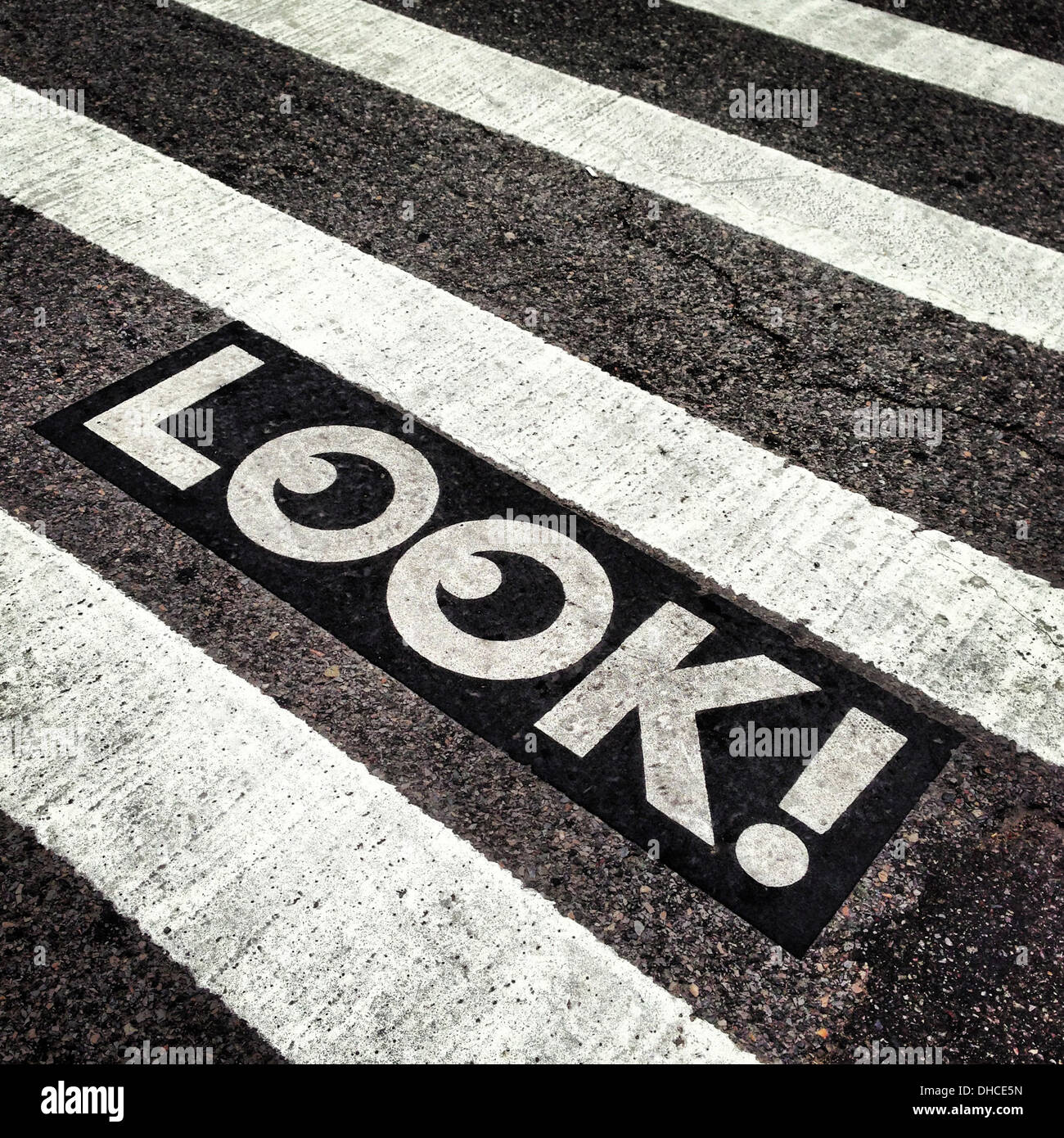 LOOK! Street Crossing Sign, High Angle View, New York City, USA Stock ...