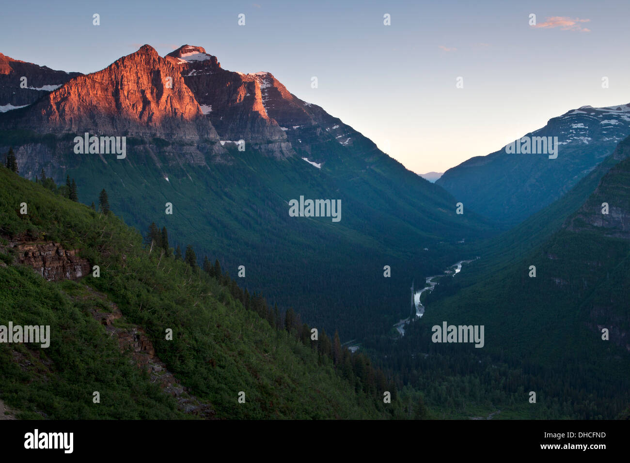 Evening light on Mount Oberlin and Canon Mountain above McDonald Creek ...