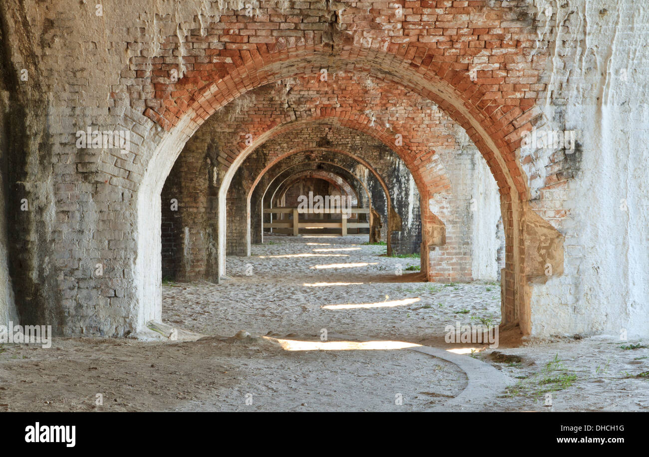 Weathered brick arches in a bastion of civil war era Fort Pickens in ...
