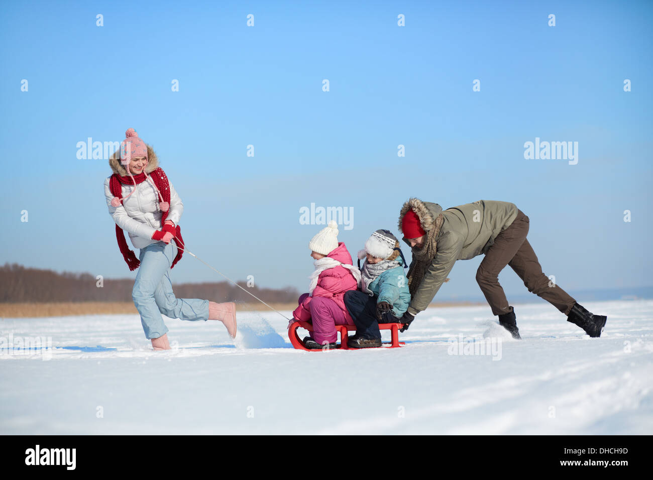 Boy riding sledge hi-res stock photography and images - Alamy