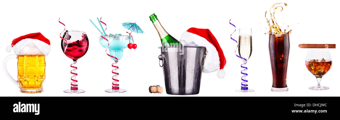 different images of alcohol - beer, martini, cola, champagne, wine ...