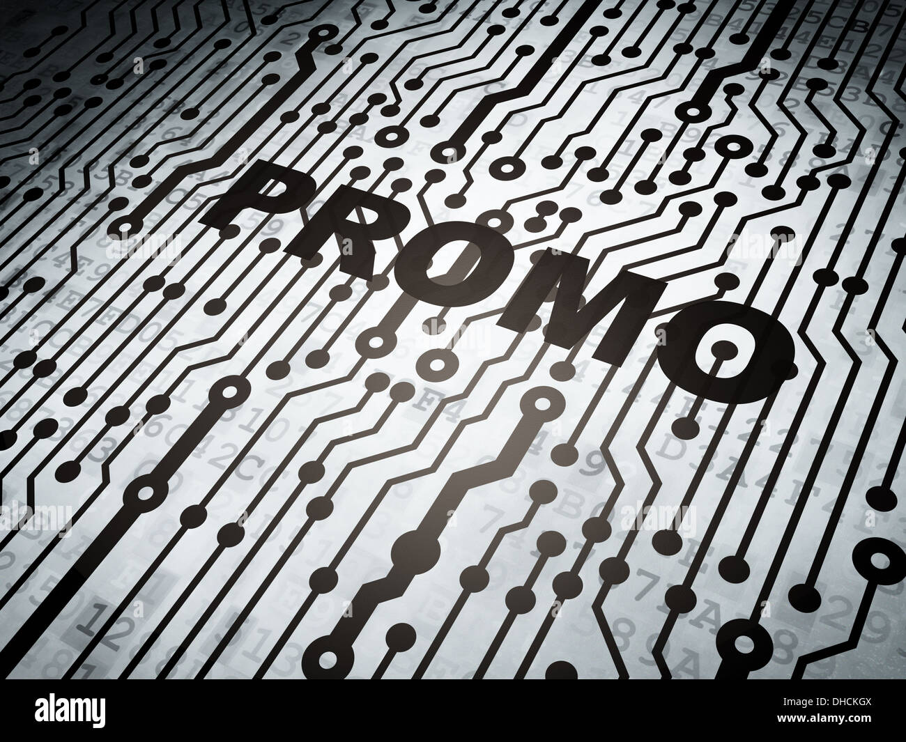 Advertising concept: circuit board with Promo Stock Photo - Alamy
