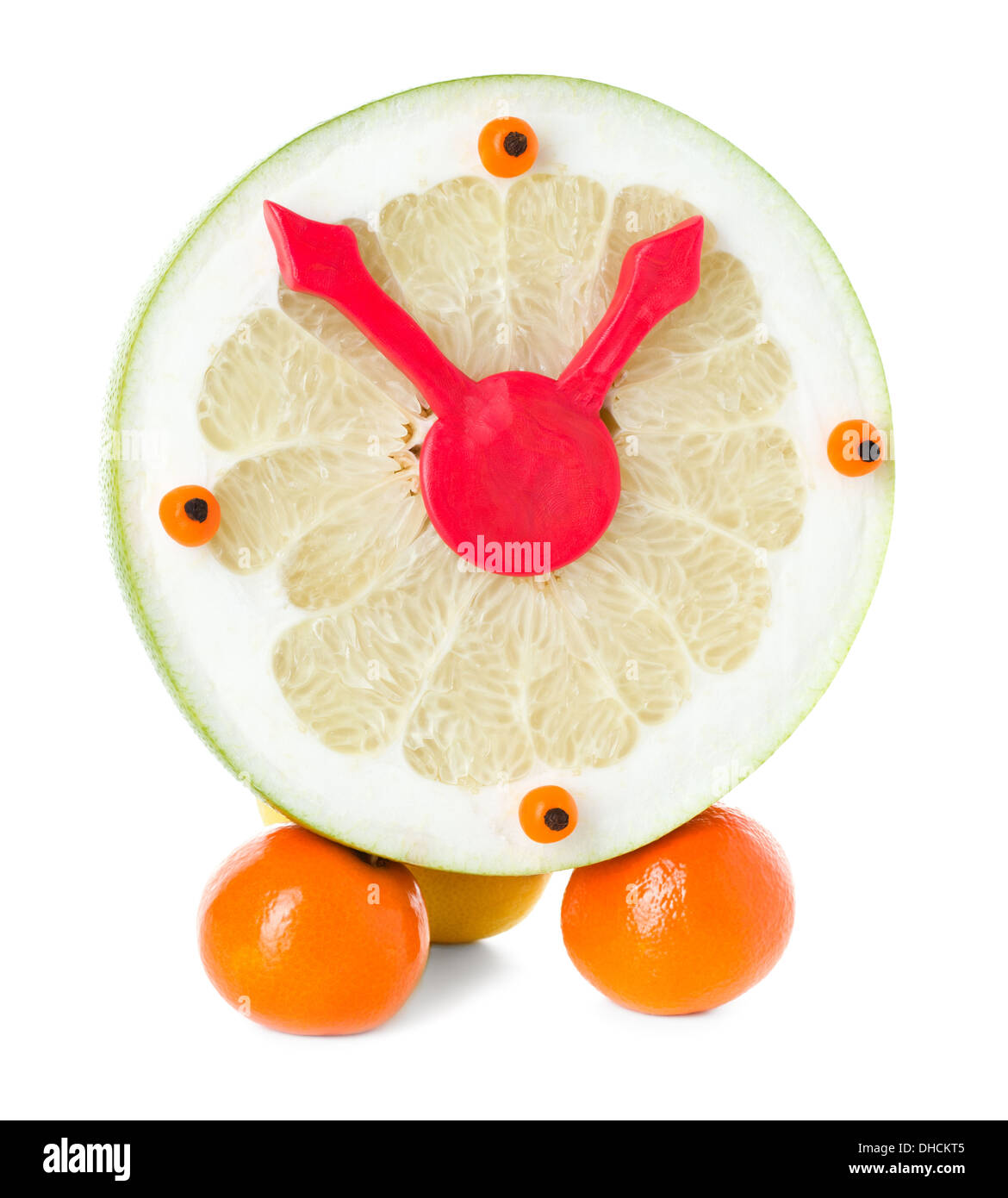 fruit and citrus volume clock isolated on a white background Stock ...
