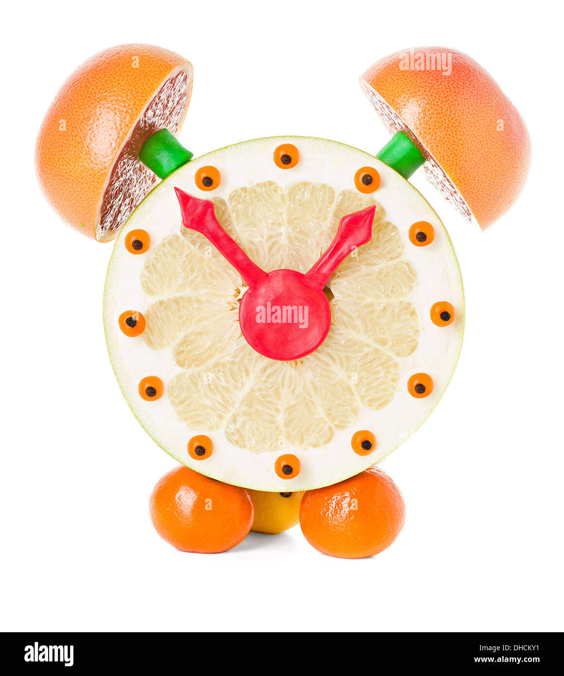 fruit and citrus volume clock isolated on a white background Stock ...