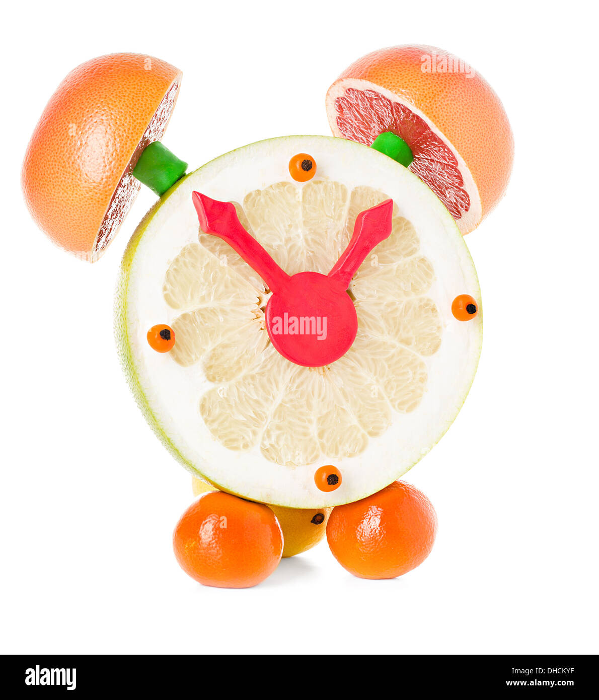 fruit and citrus volume clock isolated on a white background Stock ...
