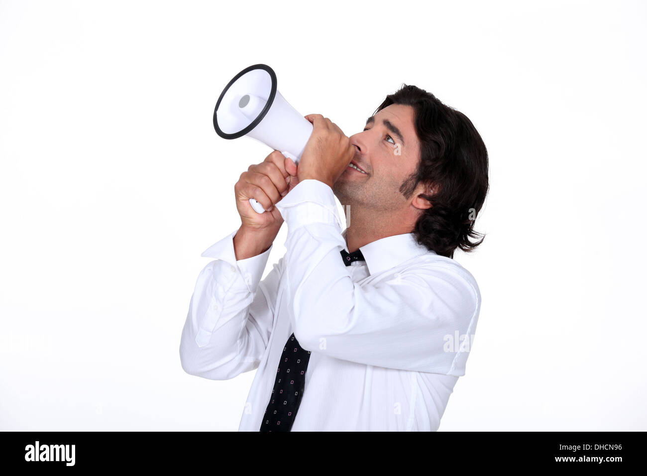 Man with loudspeaker Stock Photo - Alamy