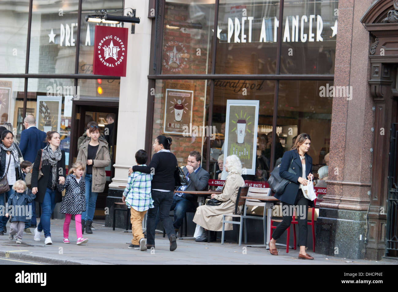 Pret a Manger café exterior in central London, UK, popular fast casual ...