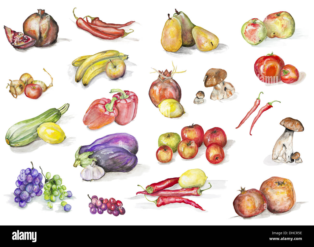 Watercolor fruits and vegetables set Stock Photo - Alamy