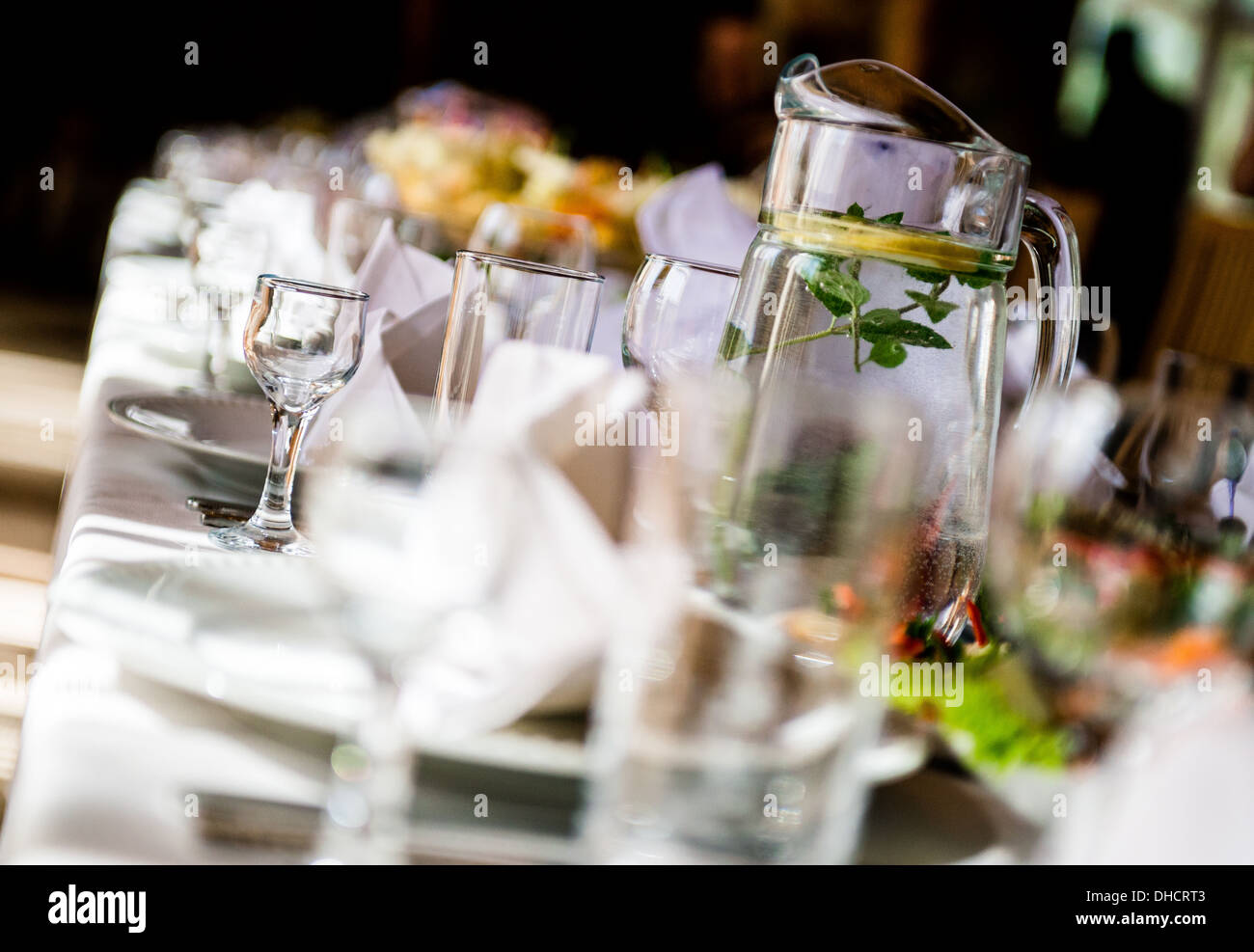 Table with crockery at restaurant close-up Stock Photo - Alamy