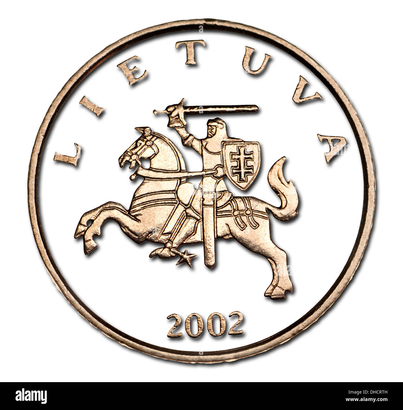 Lithuanian coin - 1 litas. Details cut out with added drop shadow Stock ...