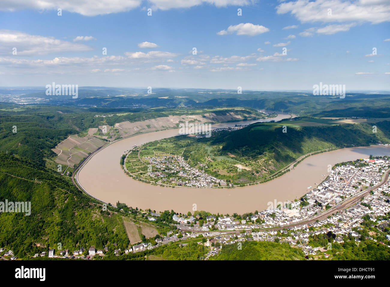 Germany, Rhineland-Palatinate, loop of the River Rhine at Boppard ...