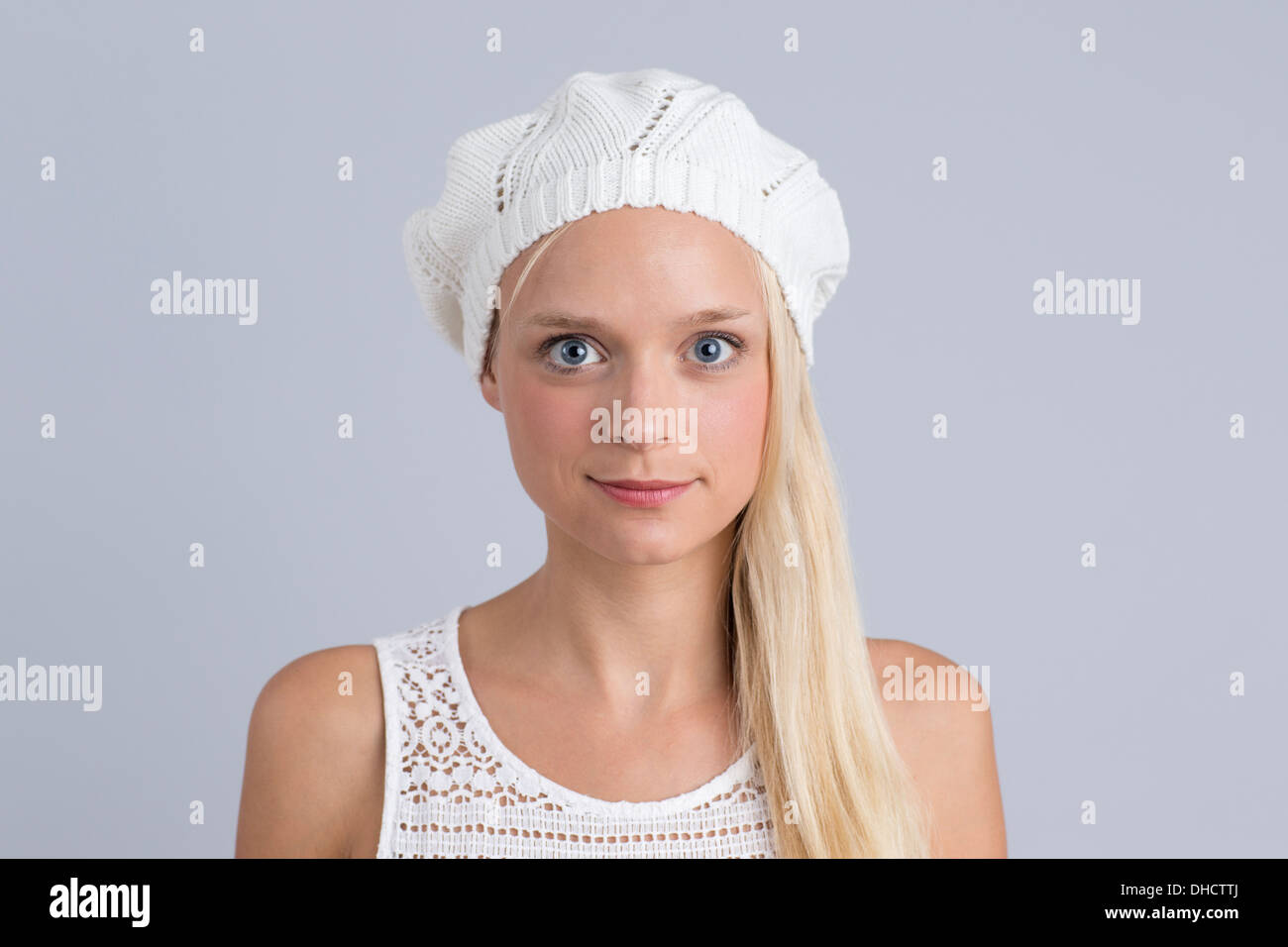 Young woman in hat smiling Cut Out Stock Images & Pictures - Alamy