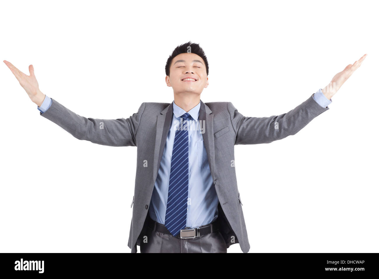 Portrait of young businessman executives extending hands to shake,close ...